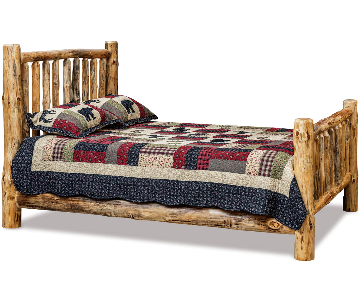 Rustic Pine Bed with Small Spindles - Amish Crafted Furniture